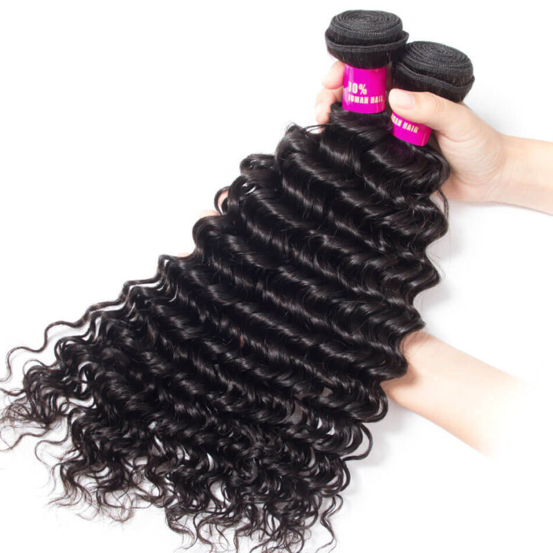Brazilian Deep Wave Hair 4 Bundles With Frontal 10A 100% Human Hair ...