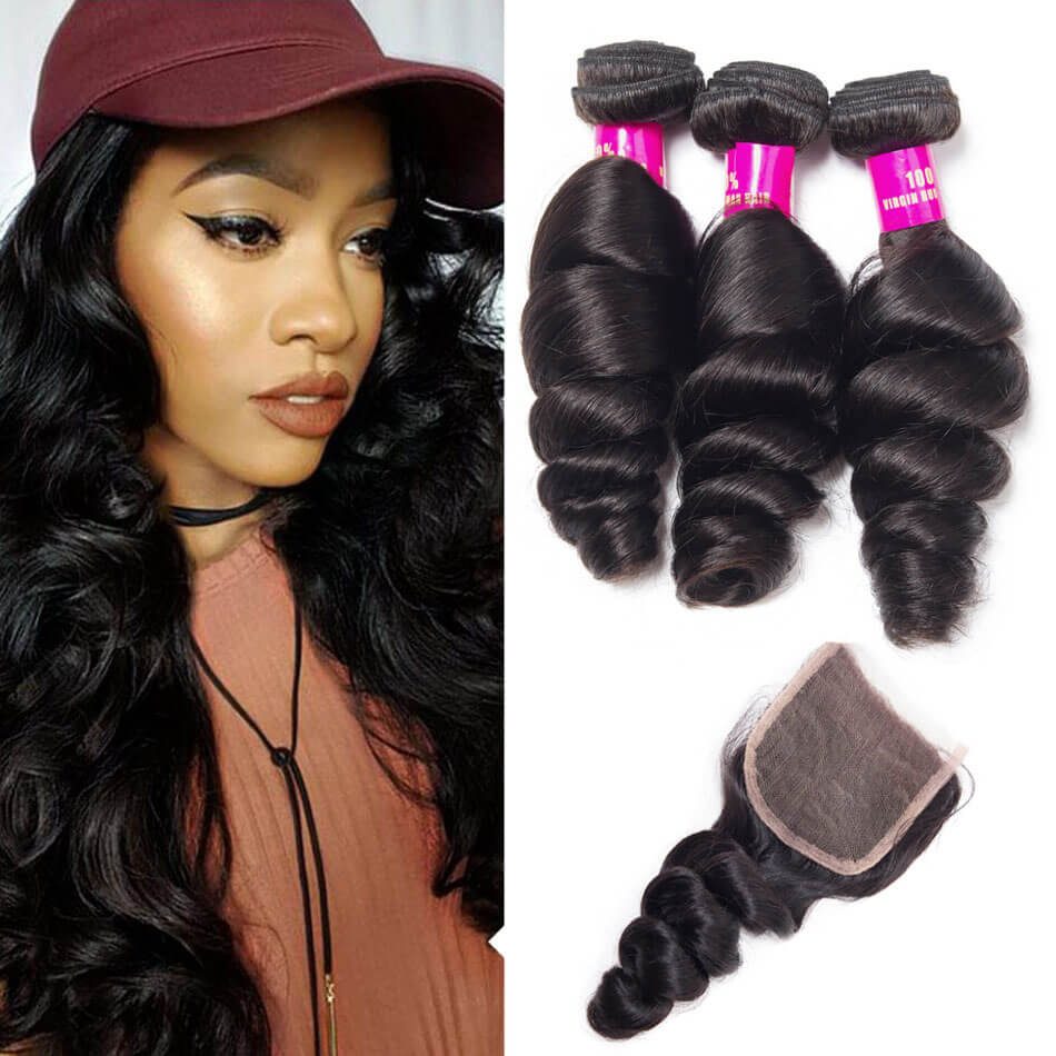 Peruvian Hair Loose Wave 3 Bundles With Closure Evan Hair 10A Grade 100 ...