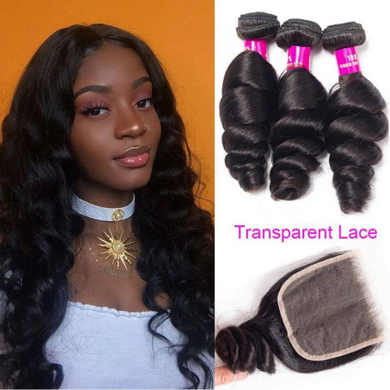 Transparent Lace Closure With Brazilian Straight Human Hair 3 Bundles ...