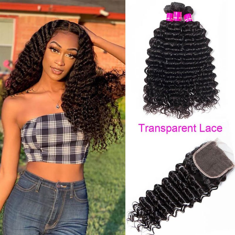 Water Wave 3 Bundles With Transparent Closure 10A Evan Hair Brazilian ...