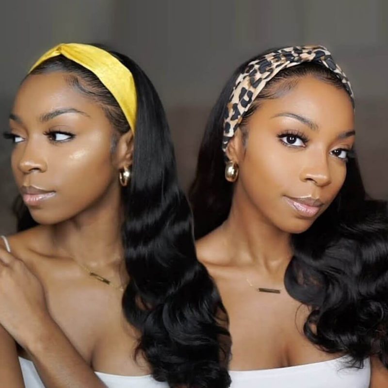 Body Wave Headband Human Hair Wigs 180% Density Ice Silk Scarf Headband ...
