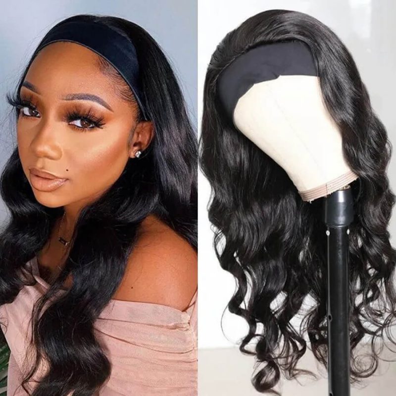 Body Wave Headband Human Hair Wigs 180% Density Ice Silk Scarf Headband ...