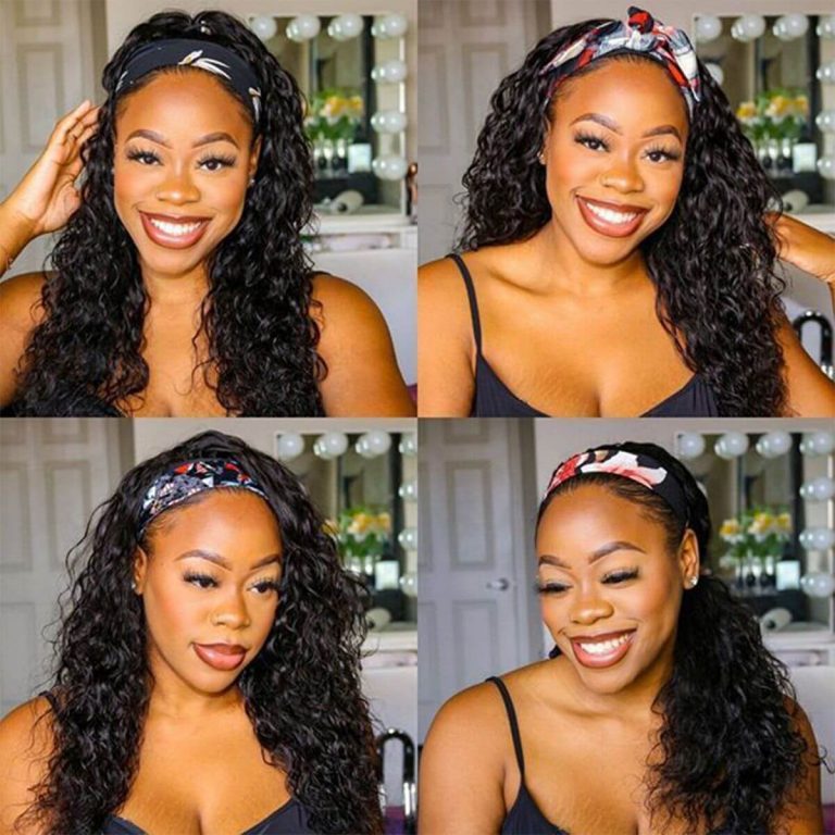 Water Wave Headband Wig 180% Density Ice Silk Scarf Human Hair Headband ...