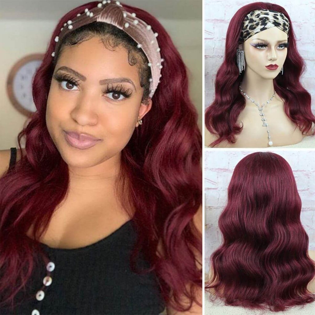 99J Color Headband Wig Straight Human Hair Wigs 180% Density Headband ...