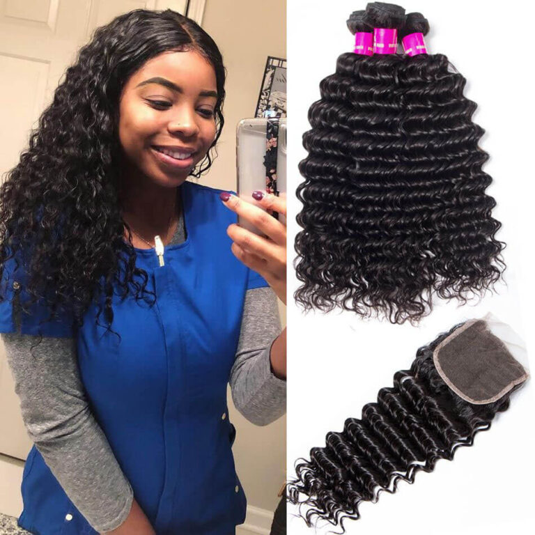 Deep Wave 3 Bundles With Closure 10A 100% Human Hair Malaysian Deep ...