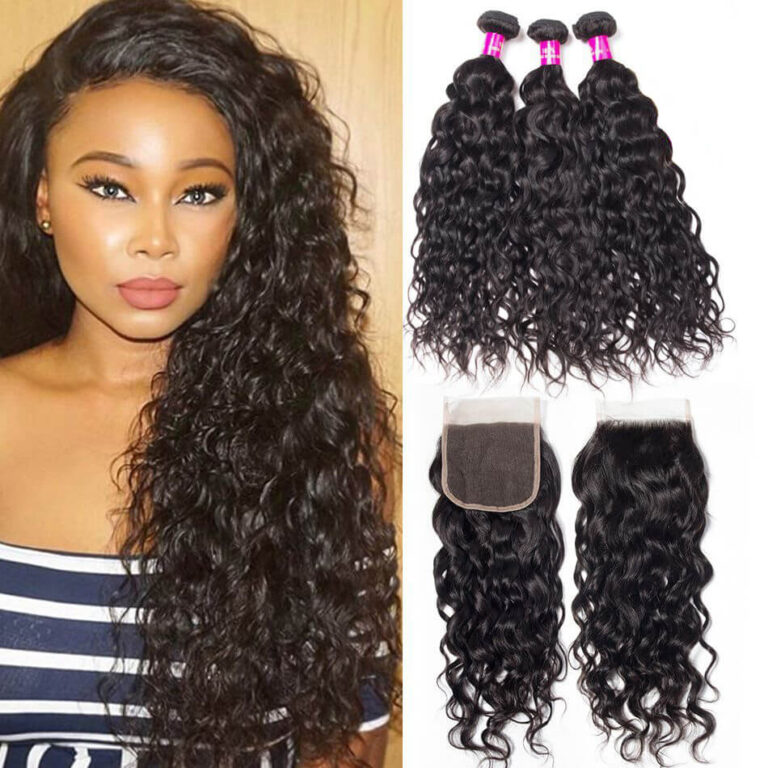 Peruvian Water Wave Hair 3 Bundles with Closure 10A Wet And Wavy Human ...