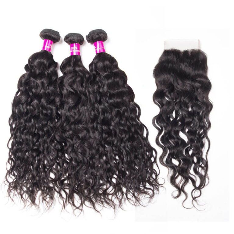 Peruvian Water Wave Hair 3 Bundles with Closure 10A Wet And Wavy Human ...